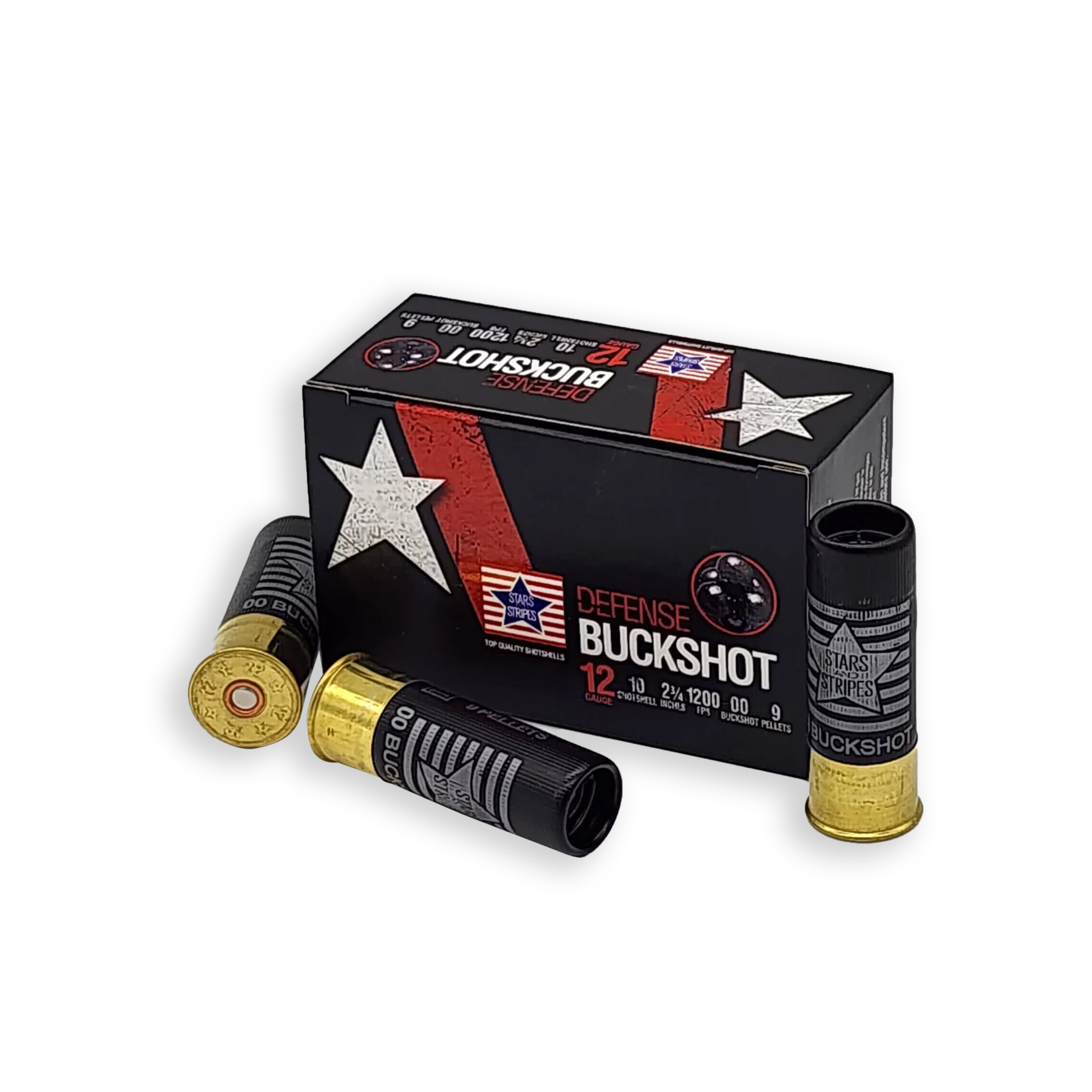 12 Gauge Stars and Stripes Defense Buckshot 2 ¾ inch 1200 fps 00 9 shot | True Ballistics
